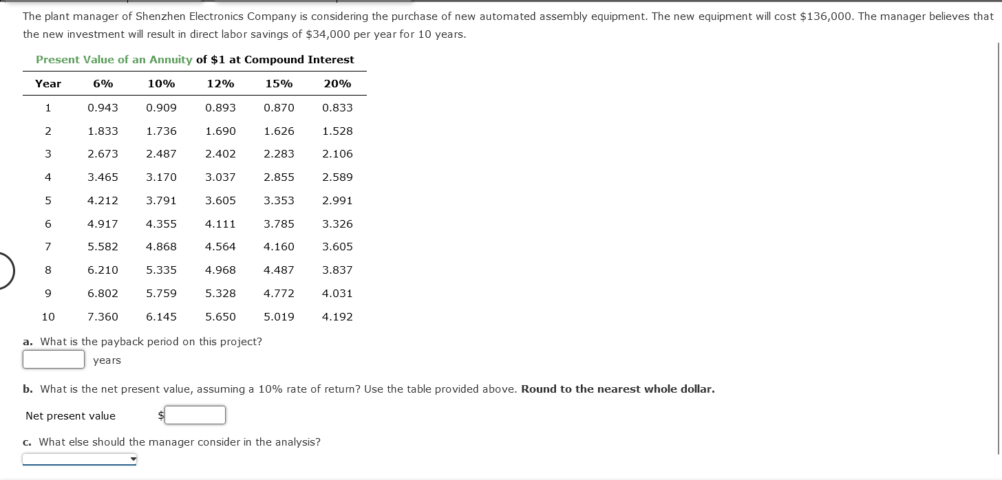 Solved The plant manager of Shenzhen Electronics Company is | Chegg.com
