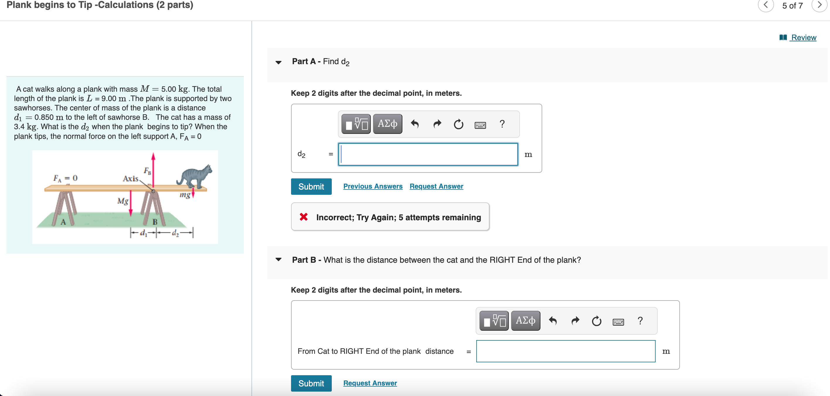 Solved Plank begins to Tip -Calculations (2 parts) A cat | Chegg.com