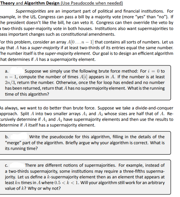Theory and Algorithm Design (Use Pseudocode when | Chegg.com