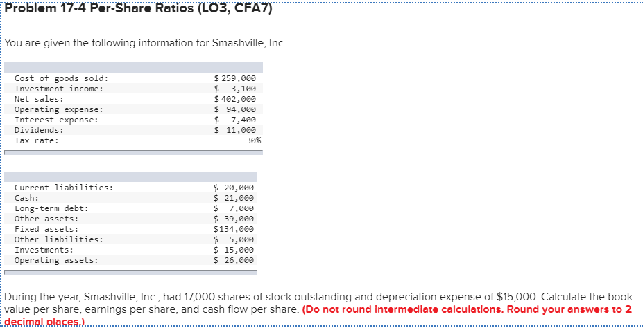 Solved Problem 17-4 Per-Share Ratios (LO3, CFA7) You are | Chegg.com