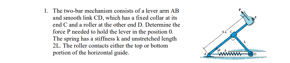 Solved 1. ﻿The two-bar mechanism consists of a lever arm AB | Chegg.com