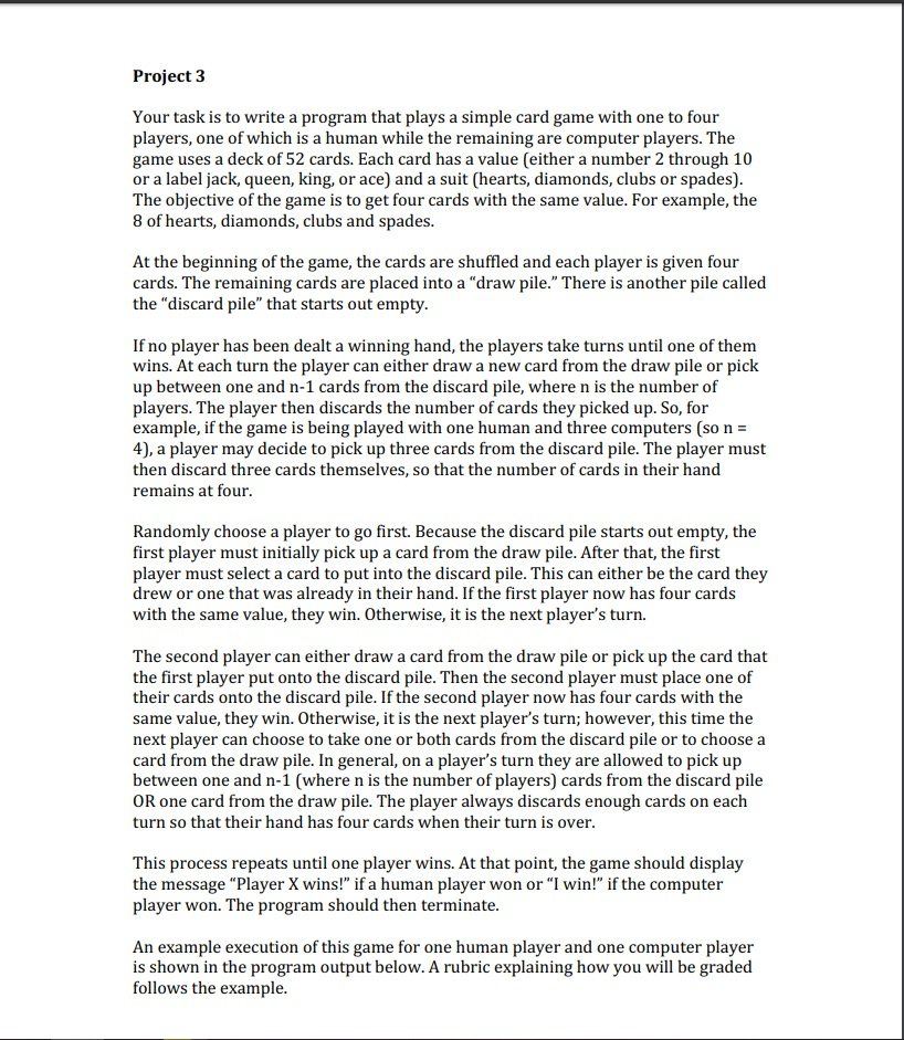 Project 3 Your task is to write a program that plays | Chegg.com