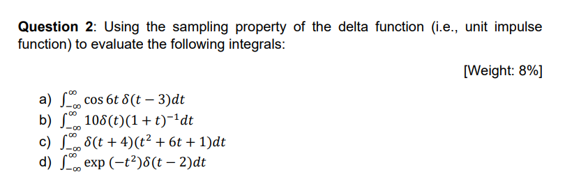 Solved Question 2: Using the sampling property of the delta | Chegg.com