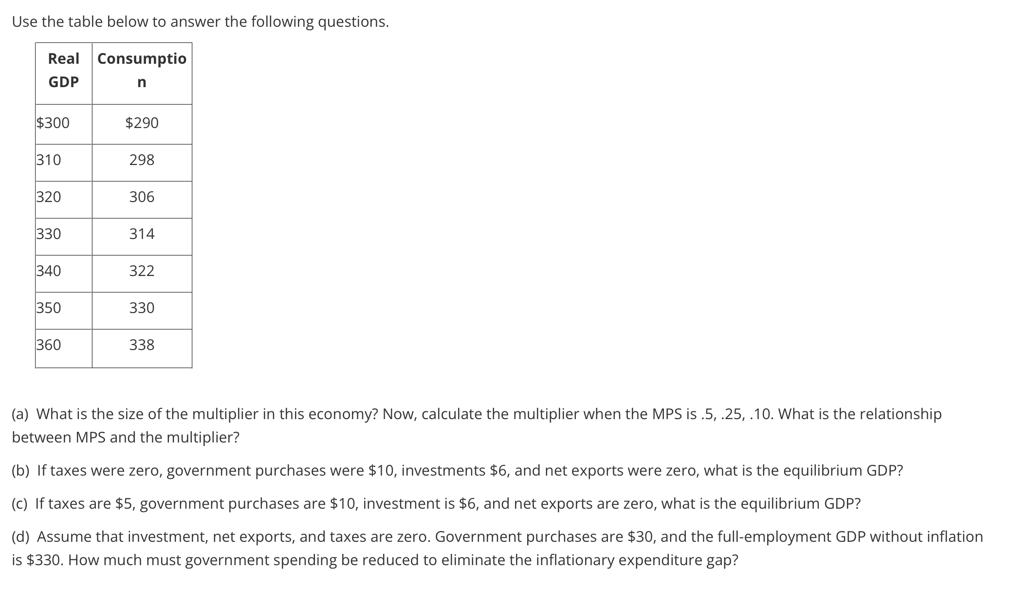 Solved Use the table below to answer the following | Chegg.com