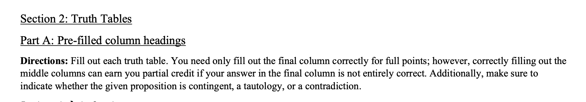 Section 2: Truth Tables Part A: Pre-filled column | Chegg.com