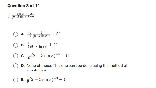 Solved code class="asciimath">Question 3 ﻿of 11 \int | Chegg.com