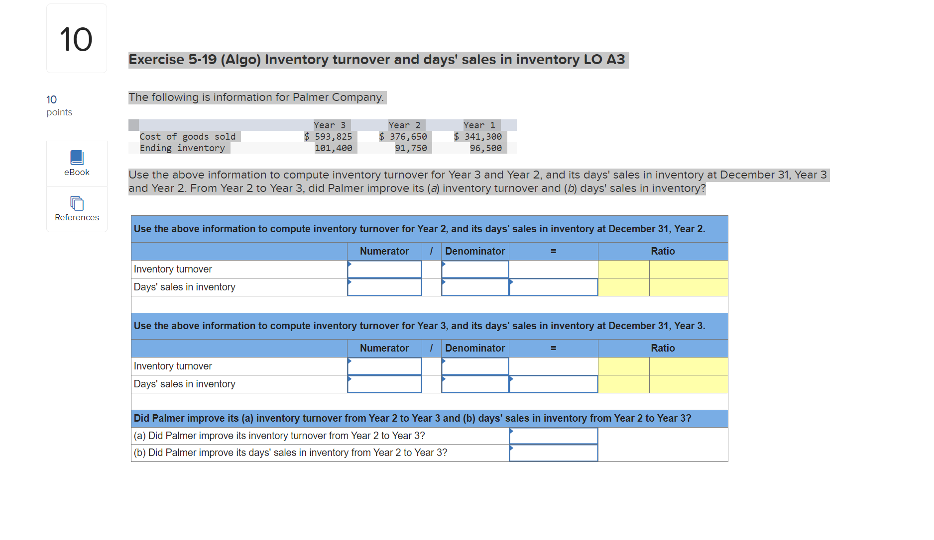 Solved Exercise 5-19 (Algo) Inventory turnover and days' | Chegg.com