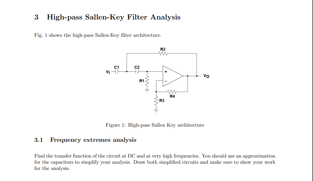 Solved 3 High Pass Sallen Key Filter Analysis Fig 1 Shows