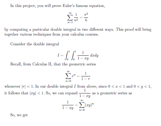 Solved In this project, you will prove Euler's famous | Chegg.com