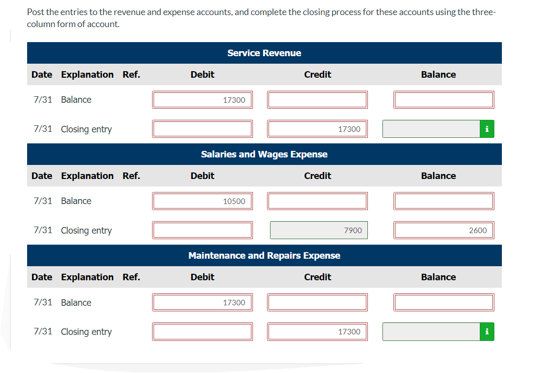 Post the entries to the revenue and expense accounts, | Chegg.com