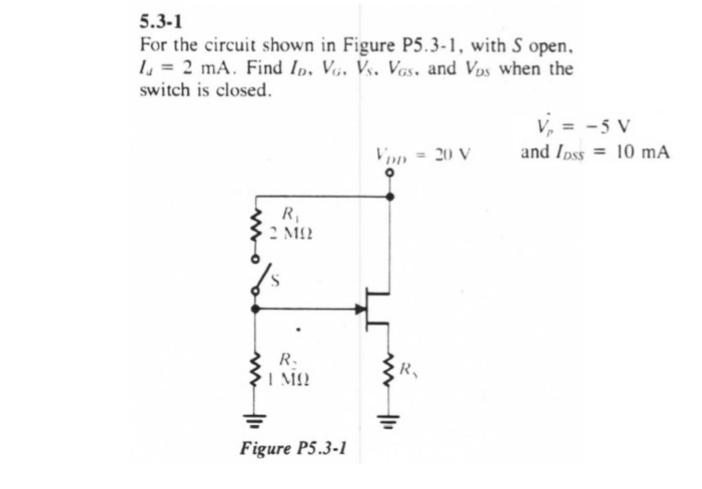 Solved 5.3-1 For the circuit shown in Figure P5.3-1, with S | Chegg.com