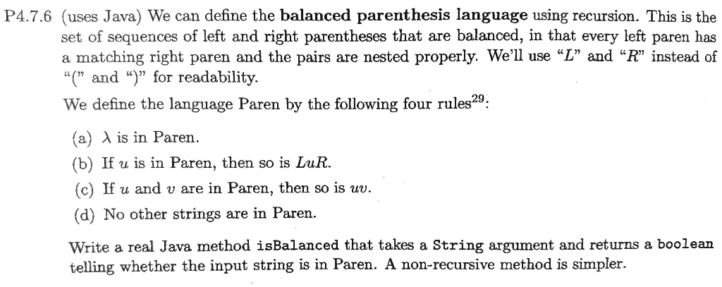 Solved P4.7.6 (uses Java) We can define the balanced | Chegg.com