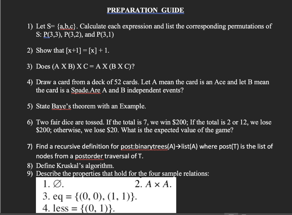 Solved PREPARATION GUIDE 1) Let S={a,b,c}. Calculate each | Chegg.com