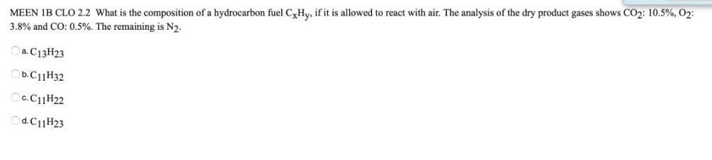 Solved MEEN 1B CLO 2.2 What is the composition of a | Chegg.com