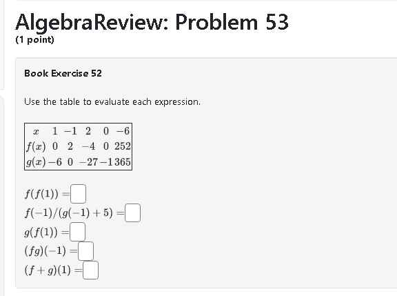 Solved AlgebraReview: Problem 53 (1 point) Book Exercise 52 | Chegg.com