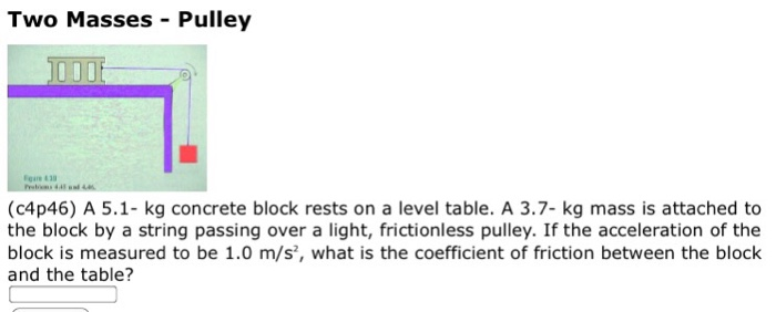 Solved Two Masses Pulley (c4p46) A 5.1- kg concrete block | Chegg.com