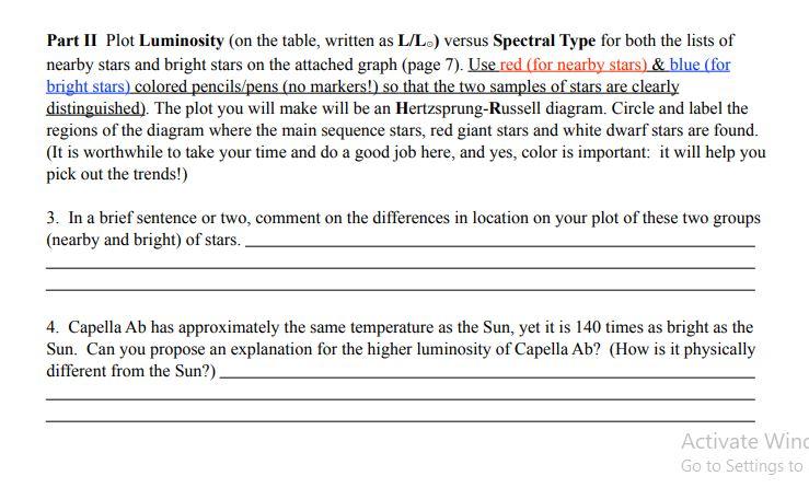 Solved Part II Plot Luminosity (on the table, written as L/L | Chegg.com