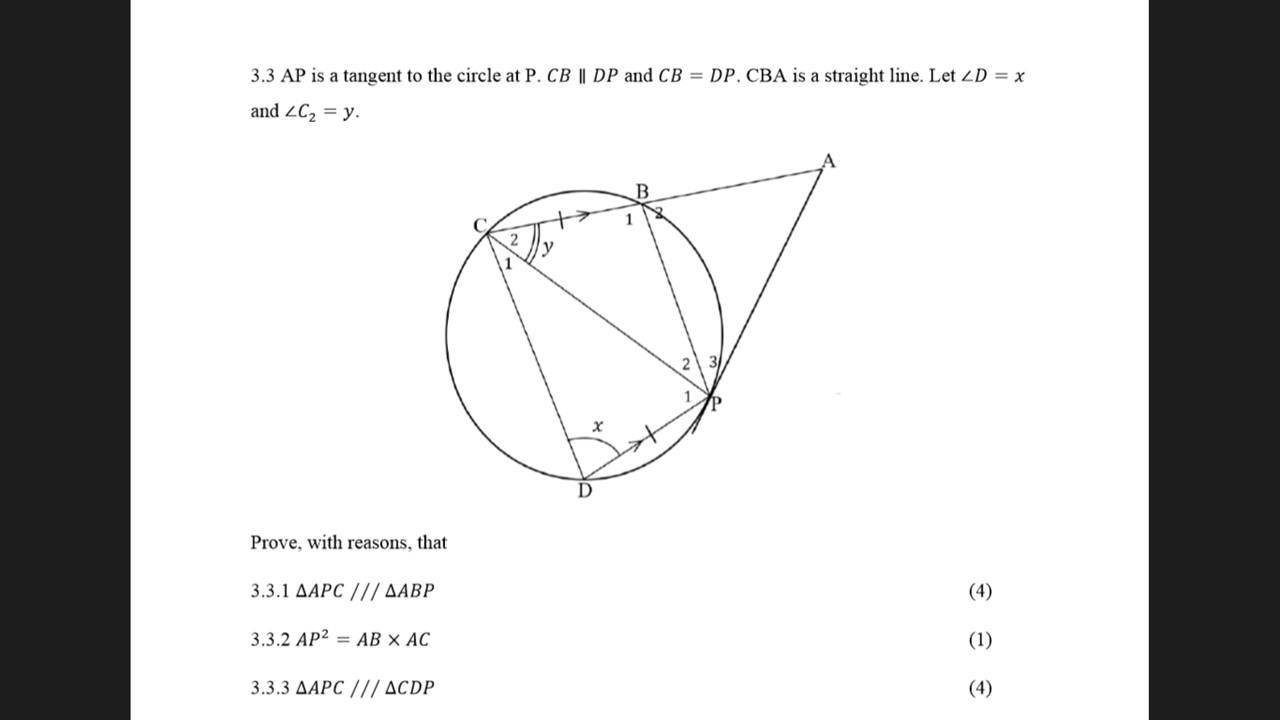 Solved 3.3 AP is a tangent to the circle at P. CB || DP and | Chegg.com
