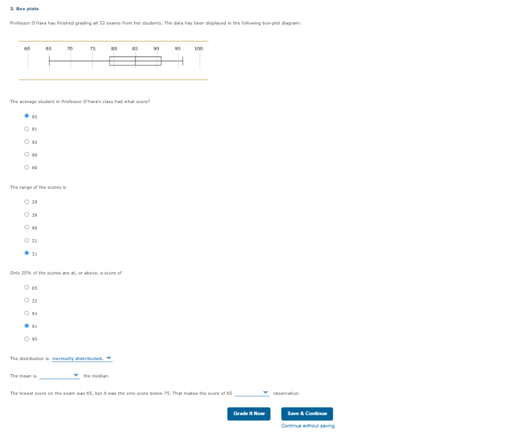 3. Box plots Professor O'Hara has finished grading | Chegg.com