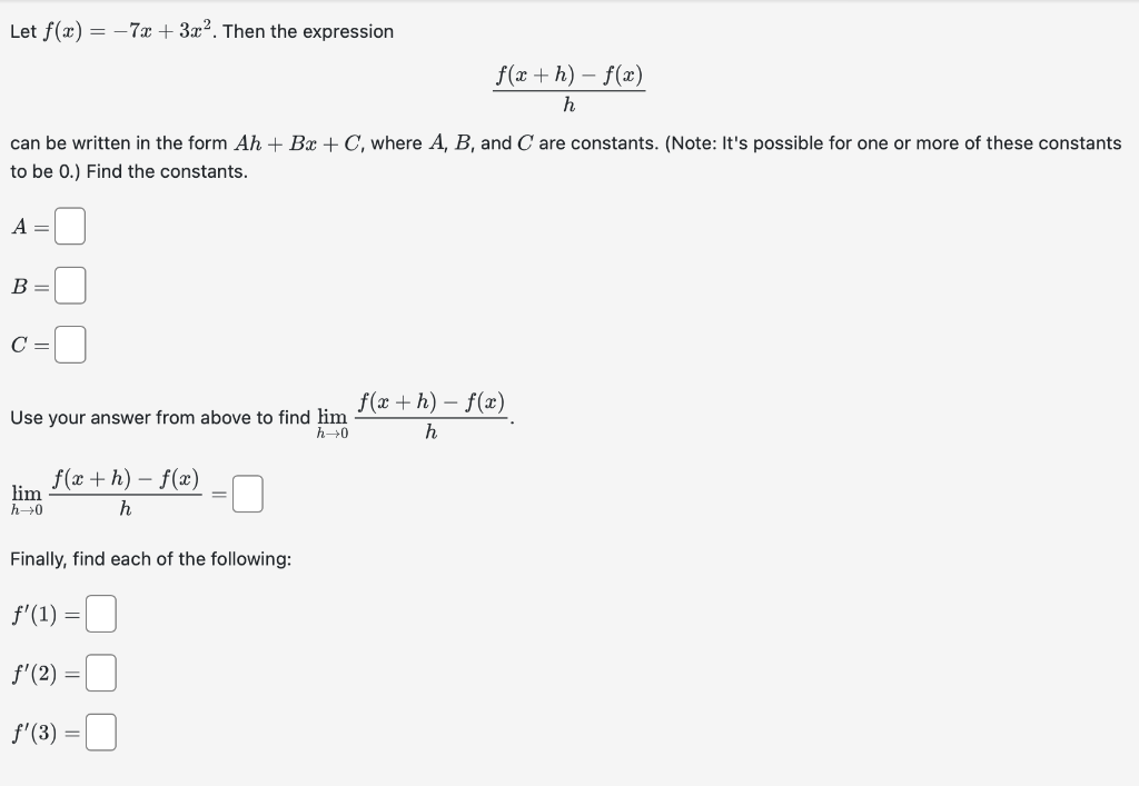 Solved Let F X −7x 3x2 Then The Expression Hf X H −f X