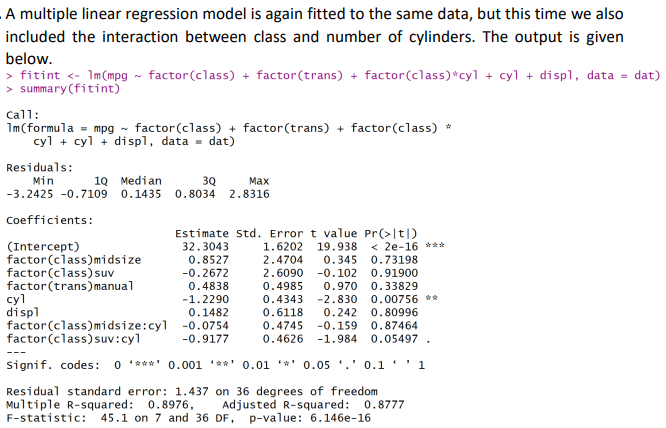 (a) Predict the mpg for an SUV with automatic | Chegg.com