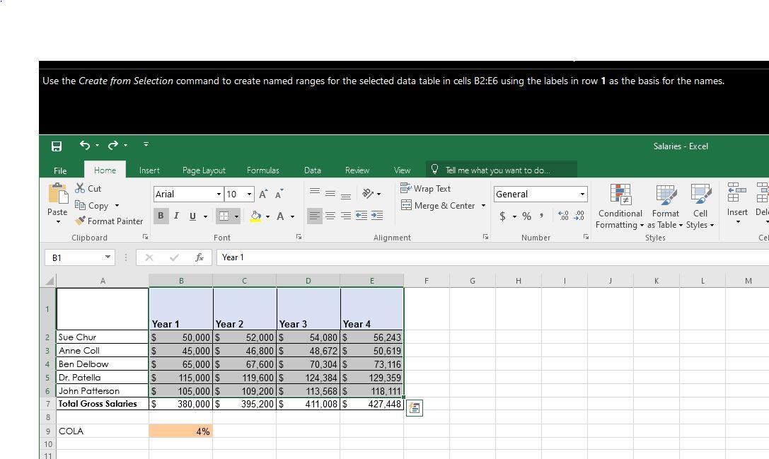 Solved Use The Create From Selection Command To Create Named Chegg