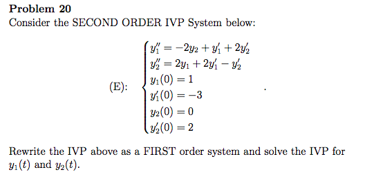 Solved Problem 20 Consider the SECOND ORDER IVP System | Chegg.com