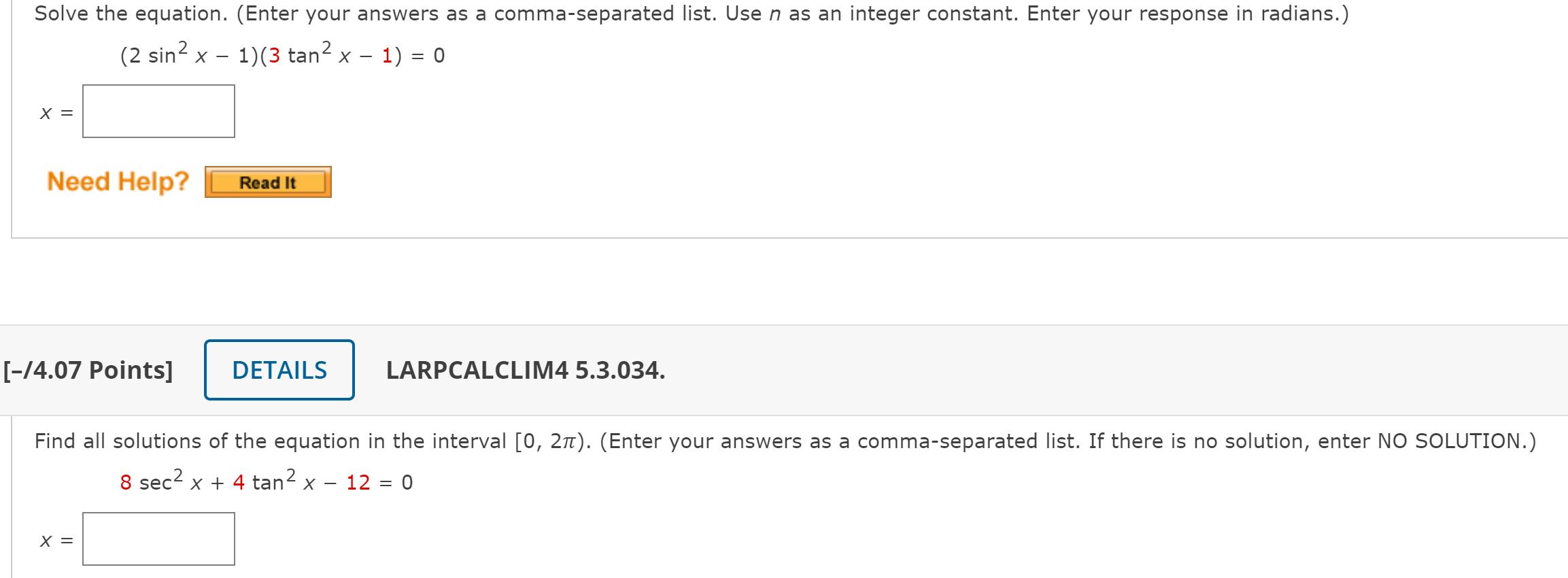Solved Solve the equation. (Enter your answers as a | Chegg.com