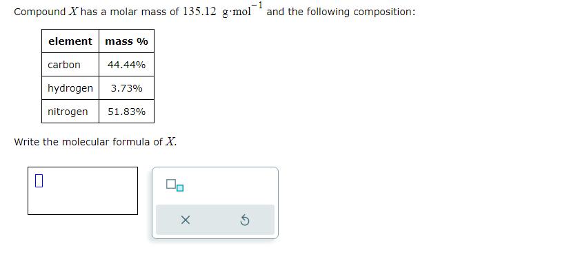 Solved Compound X has a molar mass of 135.12 g⋅mol−1 and the | Chegg.com