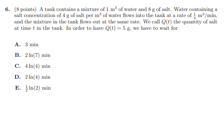 Solved 6. (8 points) A tank contains a mixture of 1 m3 of | Chegg.com