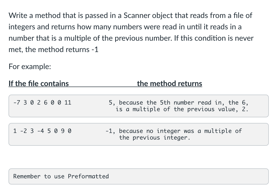 Solved Write a method that is passed in a Scanner object | Chegg.com