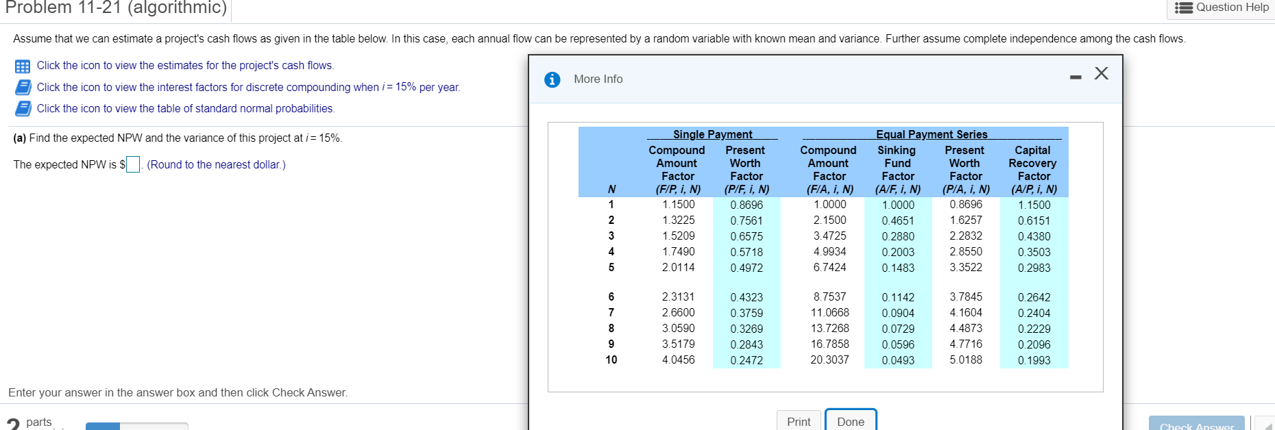 Problem 11-21 (algorithmic) | Question Help Assume | Chegg.com