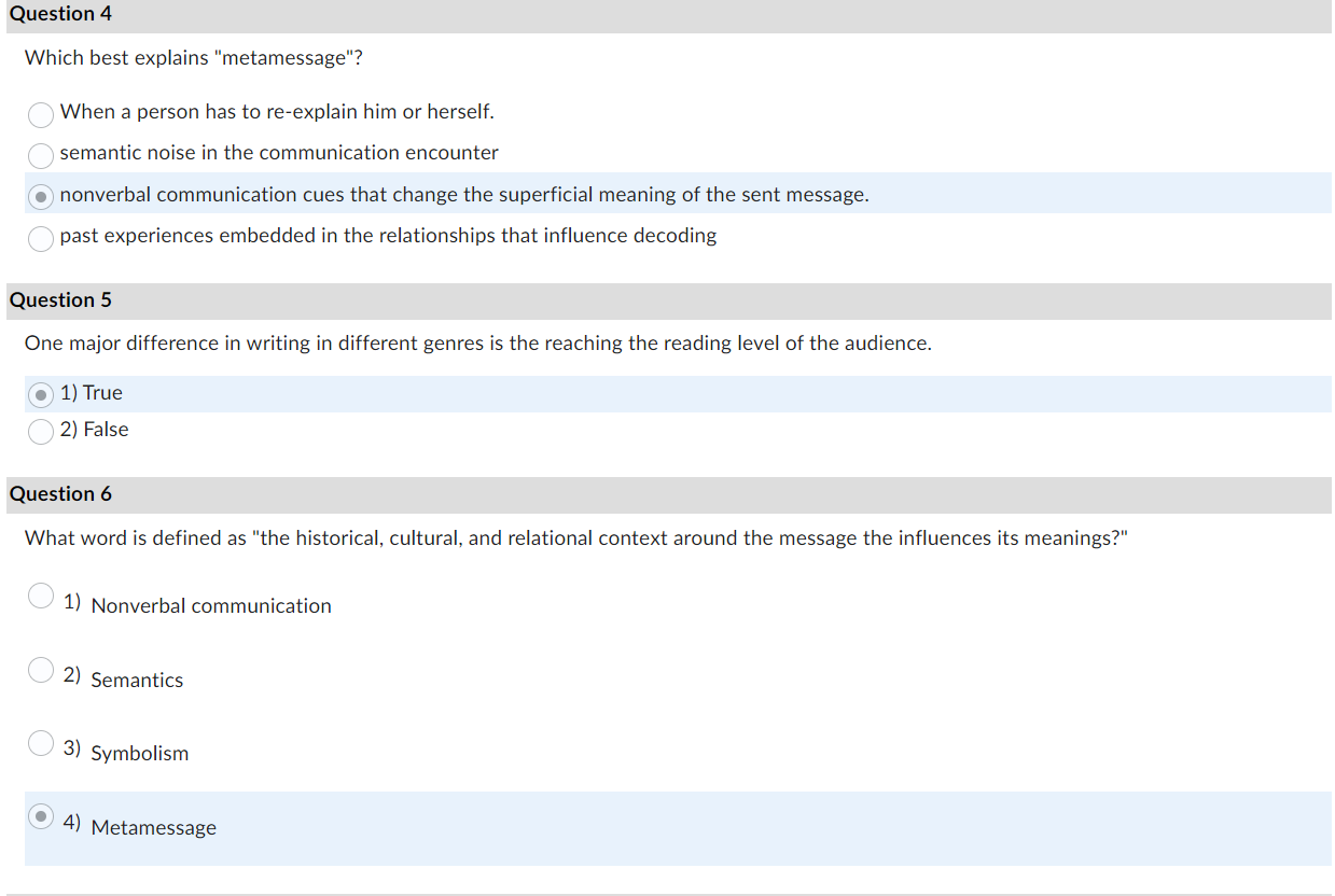 Which best explains "metamessage"? When a person has | Chegg.com