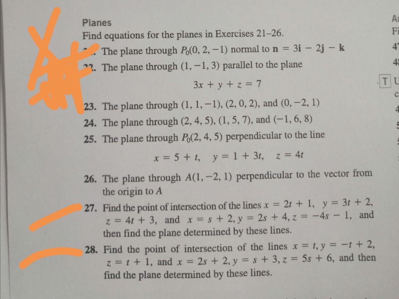Solved А F 47 Planes Find equations for the planes in | Chegg.com