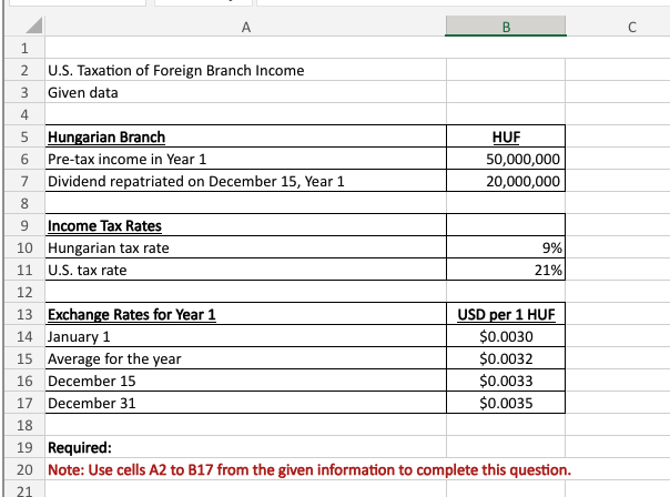 Solved U.S. Taxation of Foreign Branch Income Given data | Chegg.com