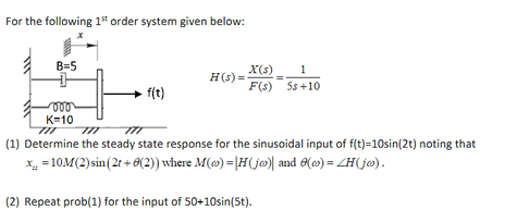 For the following 1st order system given below: | Chegg.com