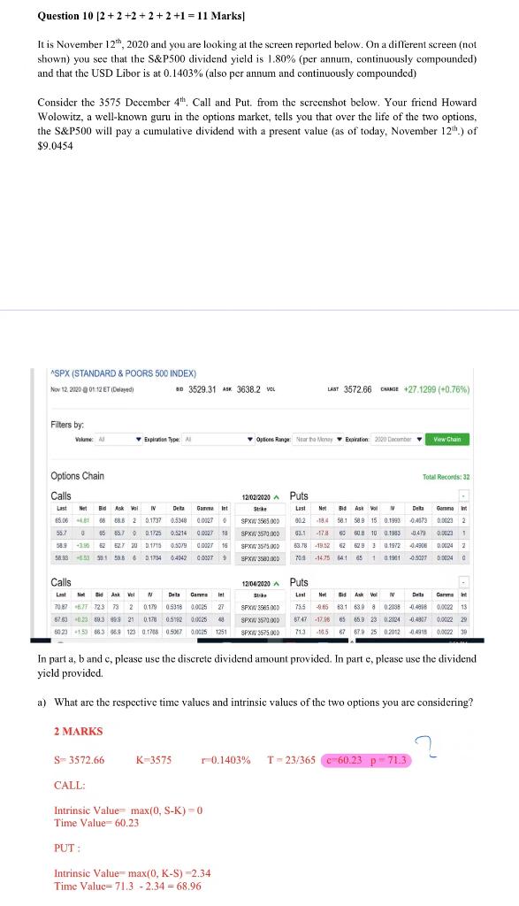 Solved Question 10 [2+2+2+2+2+1 = 11 Marks] It is November | Chegg.com