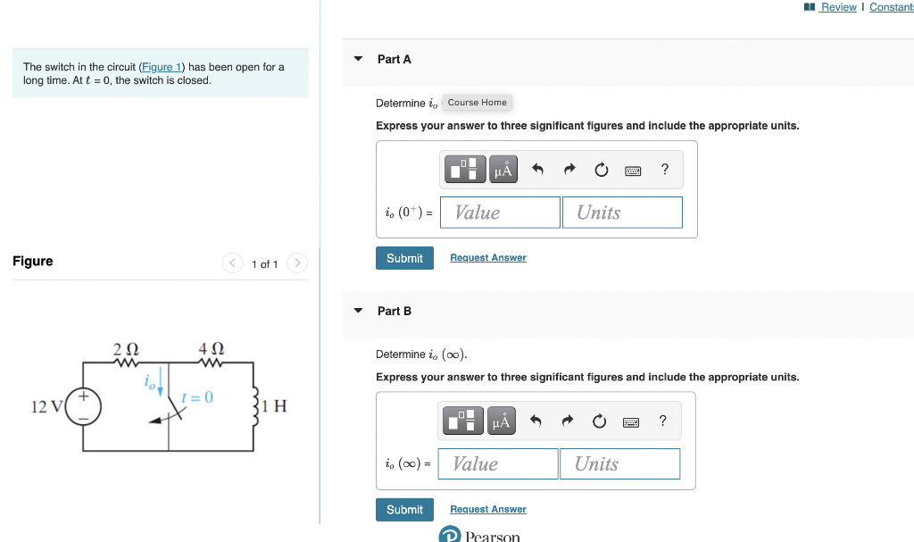 Solved The switch in the circuit (Figure 1) has been open | Chegg.com