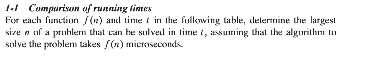 1-1 Comparison of running times For each function | Chegg.com