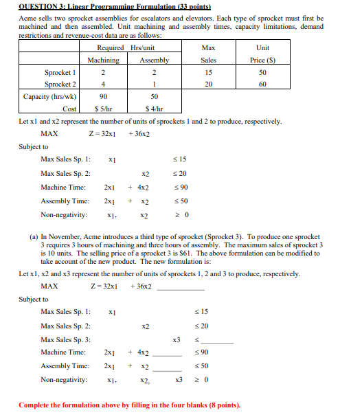 Solved 90 QUESTION 3: Linear Programming Formulation (33 | Chegg.com
