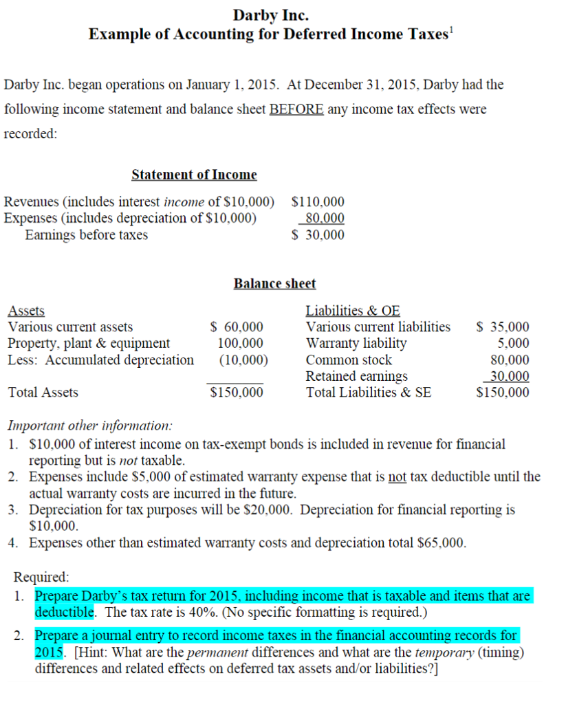 Solved Darby Inc. Example of Accounting for Deferred Income | Chegg.com