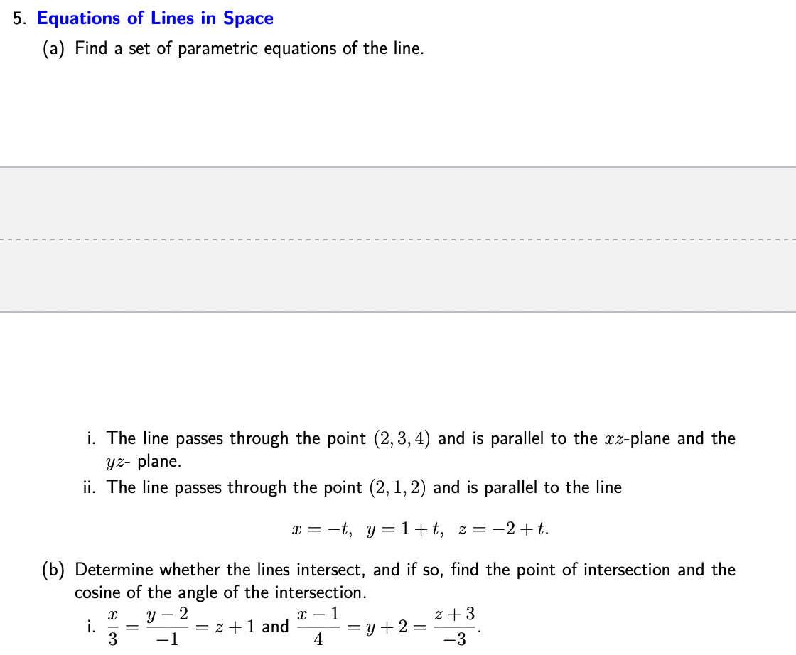 Solved 5. Equations of Lines in Space (a) Find a set of | Chegg.com
