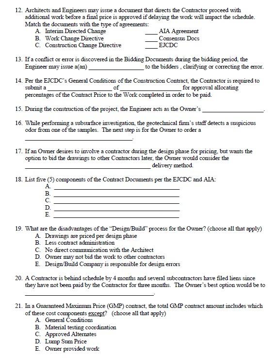 Solved 1. Per the EJCDC Owner/Contractor Agreement, the | Chegg.com