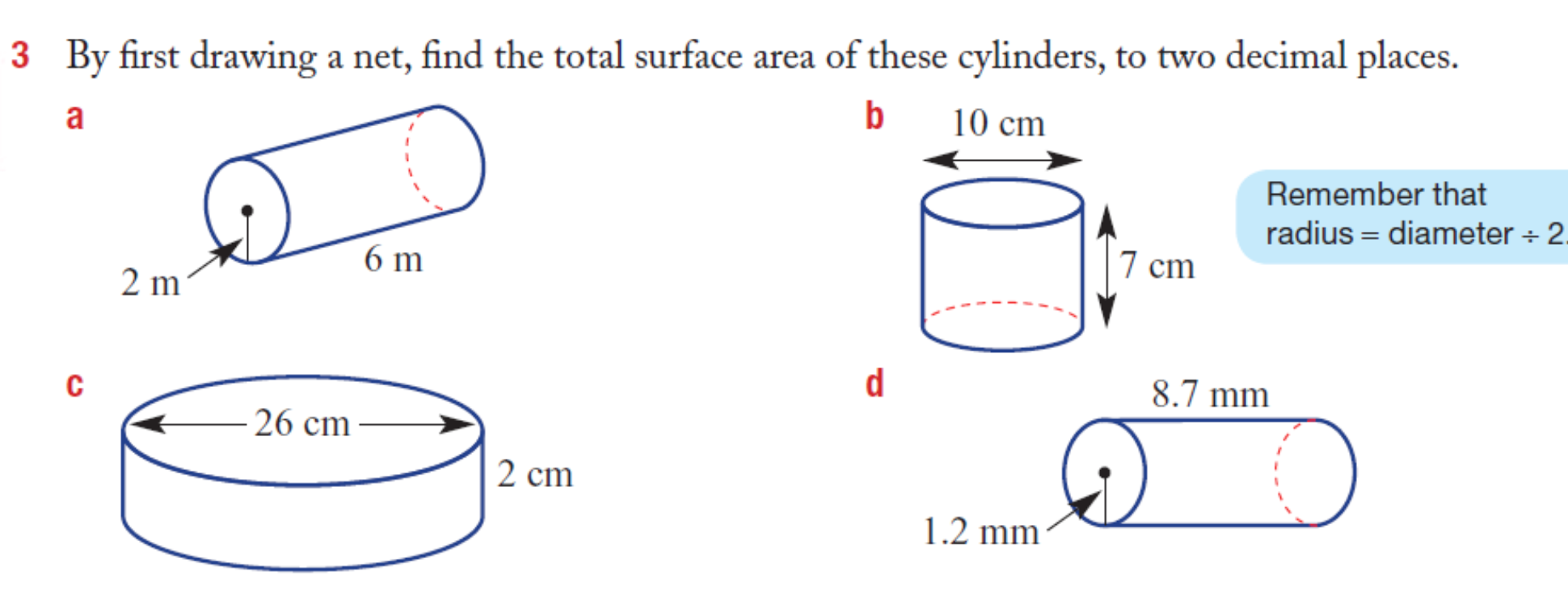Solved By first drawing a net, find the total surface area | Chegg.com