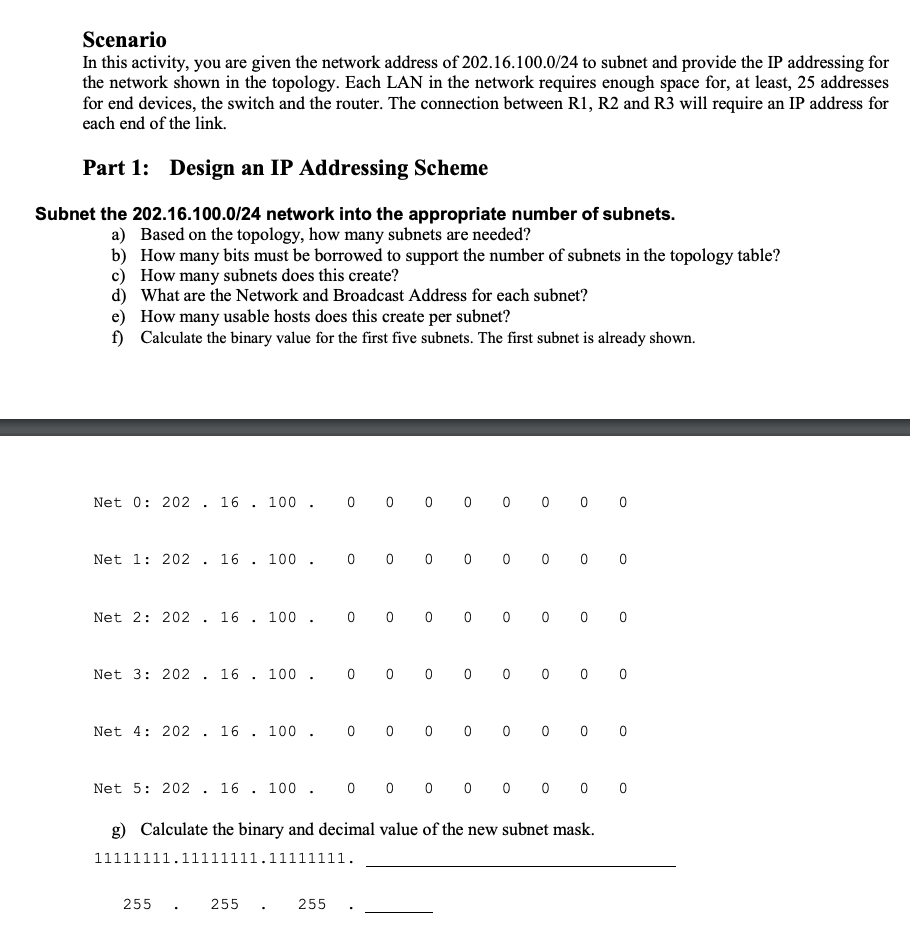 Solved Scenario In this activity, you are given the network | Chegg.com