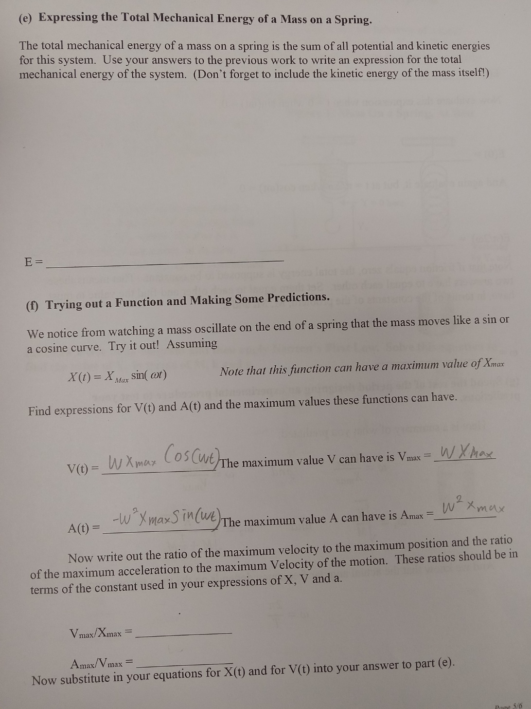 Solved (e) Expressing the Total Mechanical Energy of a Mass | Chegg.com