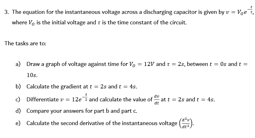 Solved 3. The equation for the instantaneous voltage across | Chegg.com