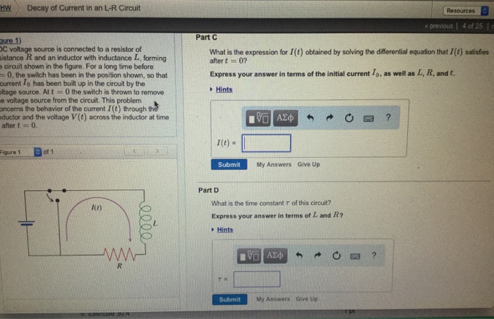 Solved HW Decay of Current in an L-R Circuit Resources | Chegg.com
