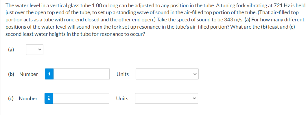 Solved The water level in a vertical glass tube 1.00 m long | Chegg.com