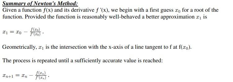 Solved Summary of Newton's Method: Given a function f(x) and | Chegg.com